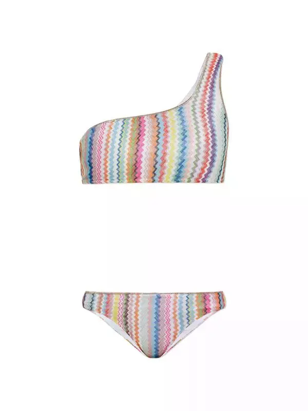 Missoni Zigzag-knit One-shoulder Bikini - White