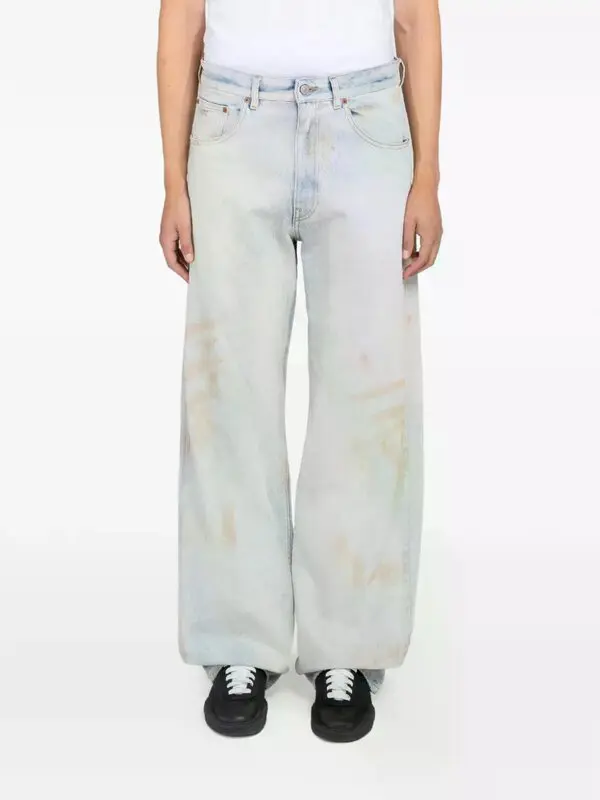 MAISON MARGIELA Whiskered Faded-effect Wide-leg Jeans - Blue
