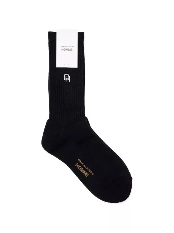 Comme Des Garçons Logo-embroidered Ribbed Socks - Black
