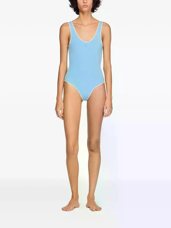 Sandro Fine-knit Bodysuit With Contrasting Trim And Embroidery