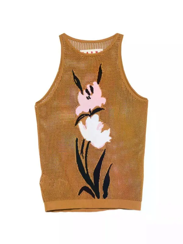 Marni Floral-intarsia Mesh Top