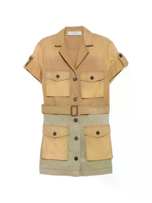 GOLDEN GOOSE Safari Dress In Beige And Military-green Cotton With Maxi Pockets - Neutrals