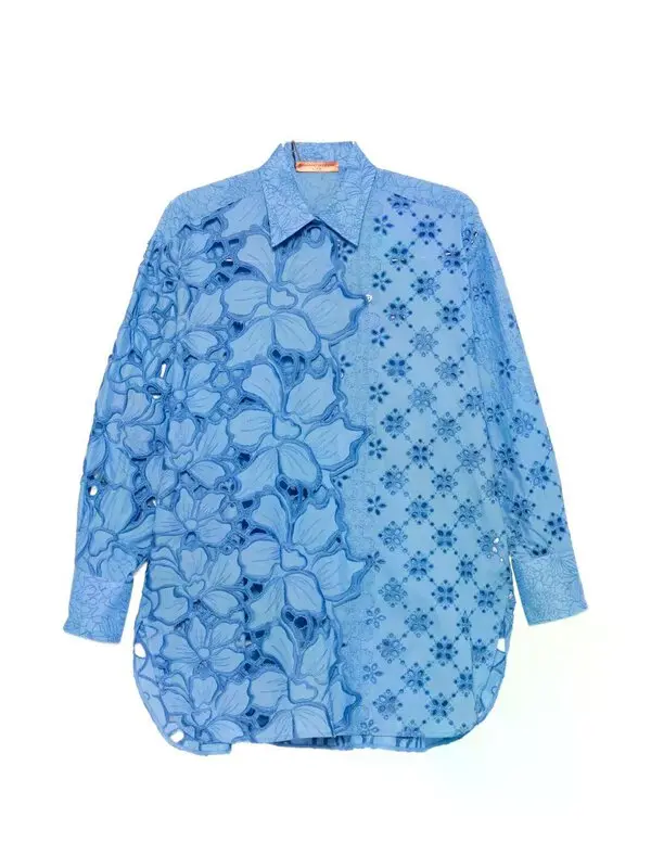 Ermanno Scervino Broderie-anglaise Floral-appliqué Shirt - Blue