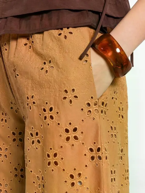 Ermanno Scervino Broderie Anglaise Floral-cut-out Trousers - Brown