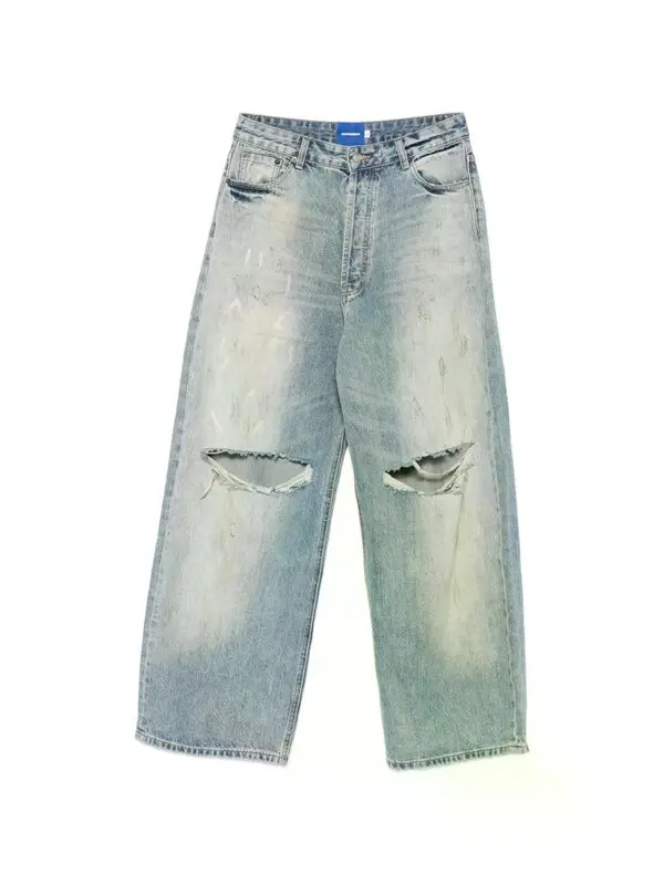 DAGGER Distressed Embroidered Logo Jeans - Blue
