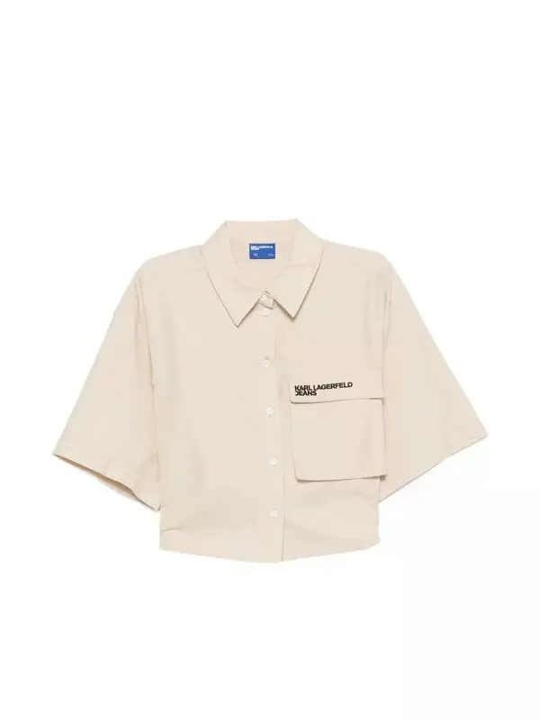 Karl Lagerfeld Logo-embroidered Crop Shirt - Neutrals
