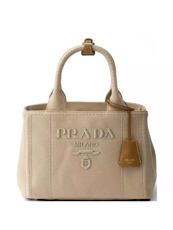 Prada Jardini Re Small Cotton Canvas Bag - Neutrals