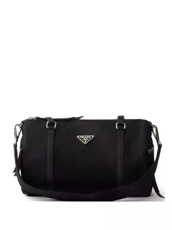 Prada Large Re-nylon And Saffiano Leather Duffle Bag - Black