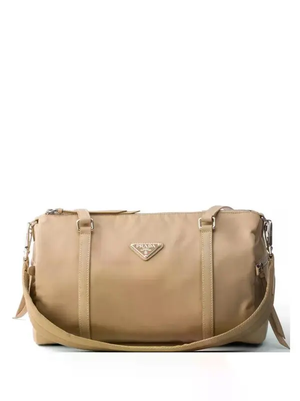 Prada Large Re-nylon And Saffiano-leather Duffle Bag - Brown