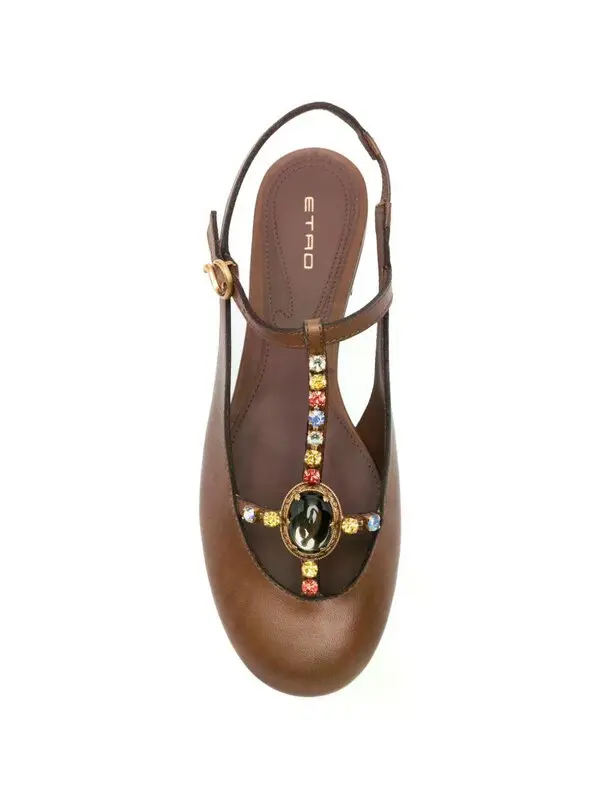 Etro Low Heel Slingback Flats With Crystal Embellishments - Brown