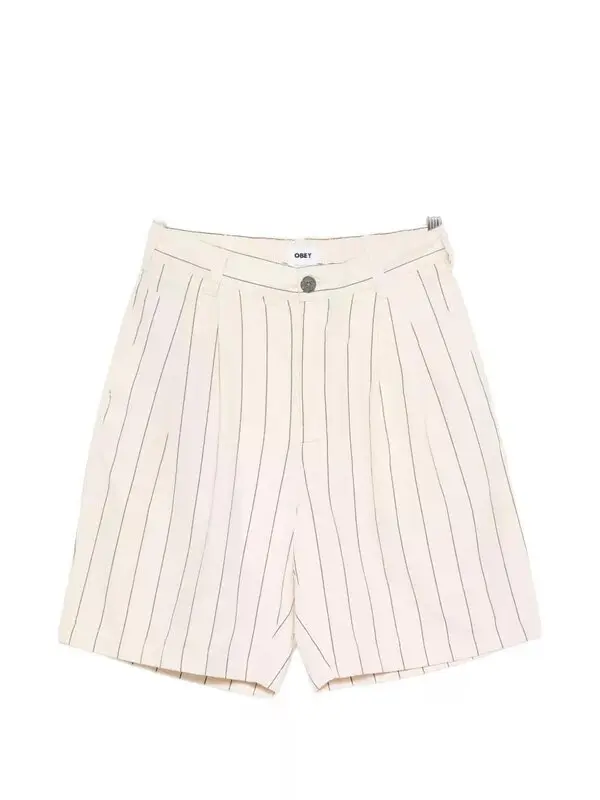 Obey Pinstripe Pleated Shorts - Neutrals