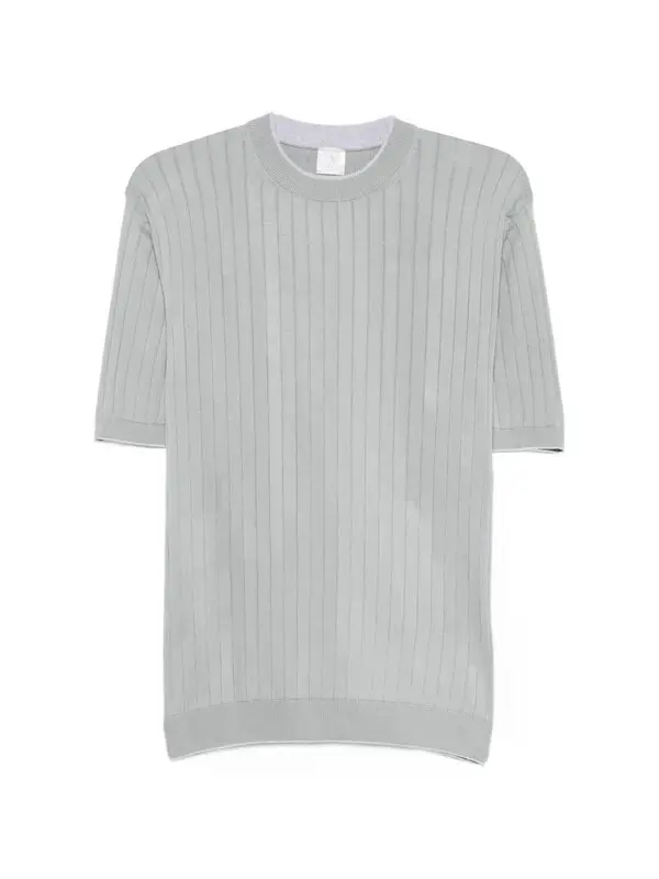 Eleventy Ribbed Knit Mock Neck Short Sleeve T-shirt