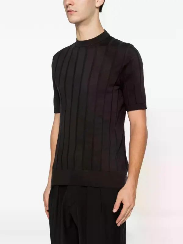 Eleventy Vertical-stripe Short-sleeve Sweater - Black