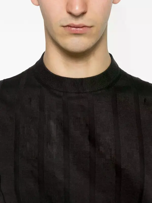 Eleventy Vertical-stripe Short-sleeve Sweater - Black