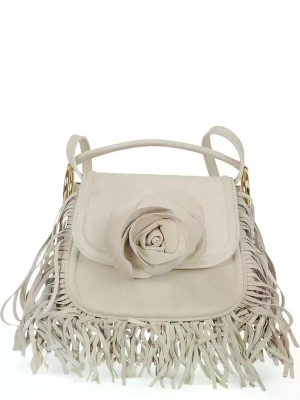 GEDEBE Floral-appliqué Fringe-detail Clutch Bag - Neutrals