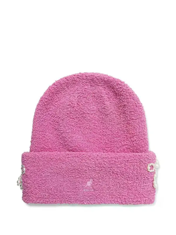 KANGOL Beanie Hat With Pearl Bow Detail - Pink