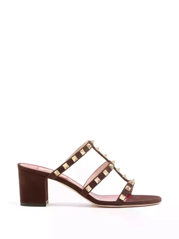 Valentino Garavani Rockstud Suede Slide Sandals - Brown