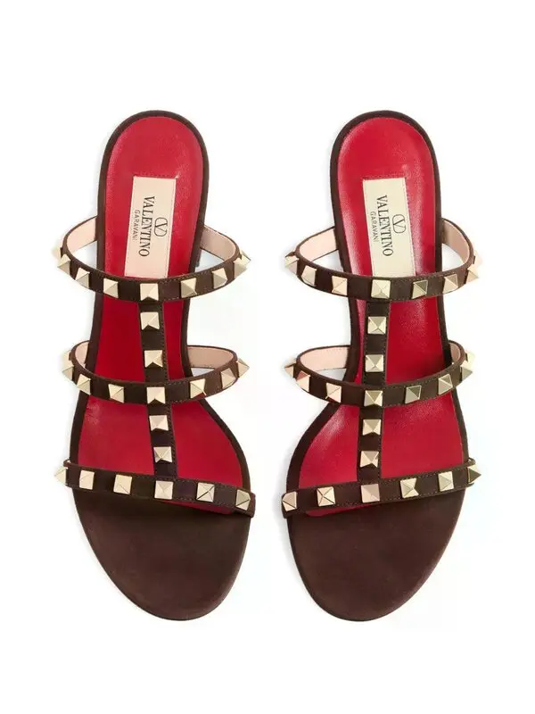 Valentino Garavani Rockstud Suede Slide Sandals - Brown