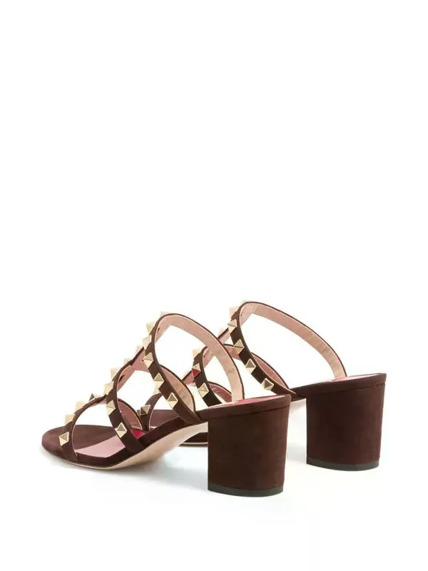 Valentino Garavani Rockstud Suede Slide Sandals - Brown