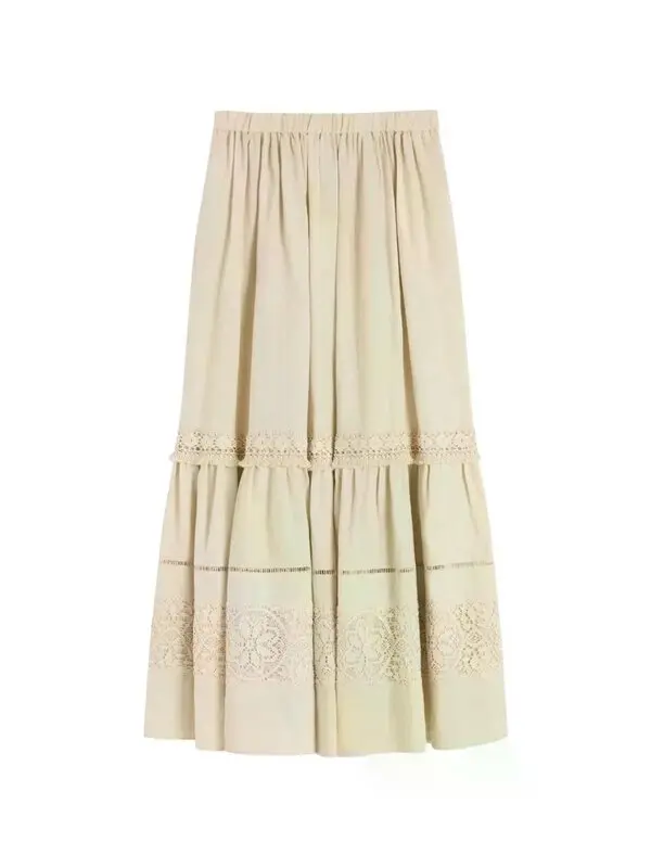 Max Mara Beige Linen Lace-insert Tiered Skirt - Neutrals
