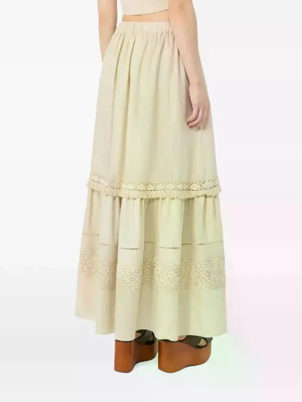 Max Mara Beige Linen Lace-insert Tiered Skirt - Neutrals