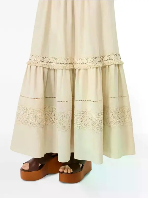 Max Mara Beige Linen Lace-insert Tiered Skirt - Neutrals