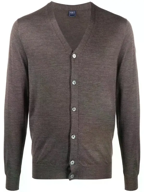 Fedeli V-neck Ribbed Knit Cardigan - Brown