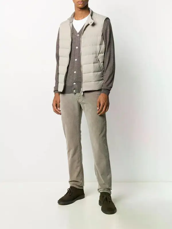Fedeli V-neck Ribbed Knit Cardigan - Brown