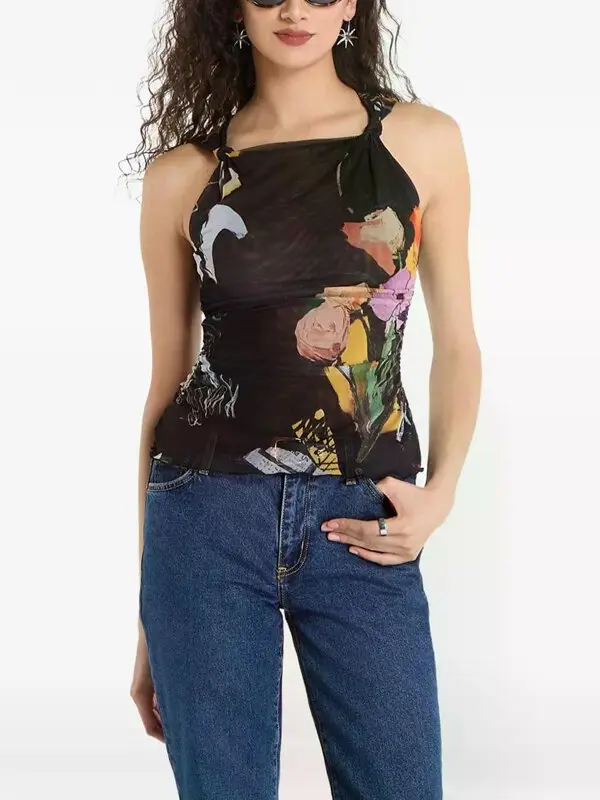 Desigual Floral Print Mesh Knit Top