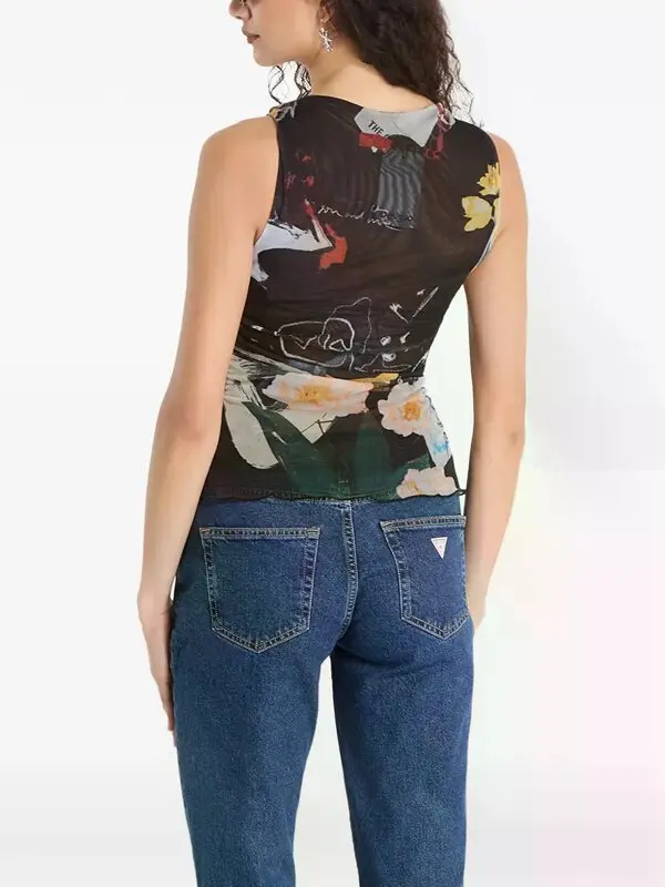 Desigual Floral Print Mesh Knit Top