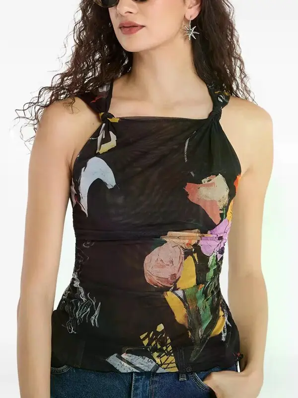 Desigual Floral Print Mesh Knit Top
