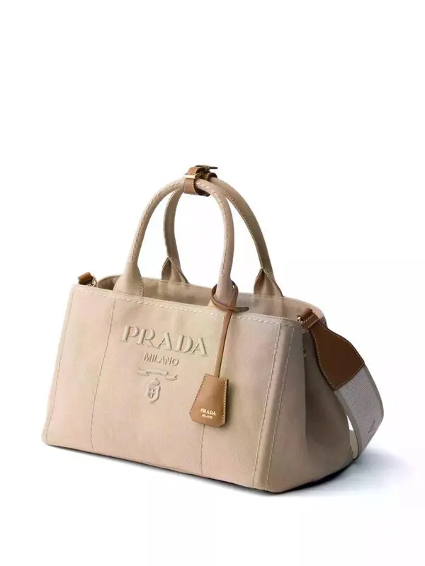 Prada Jardinière Large Cotton Canvas Handbag - Neutrals