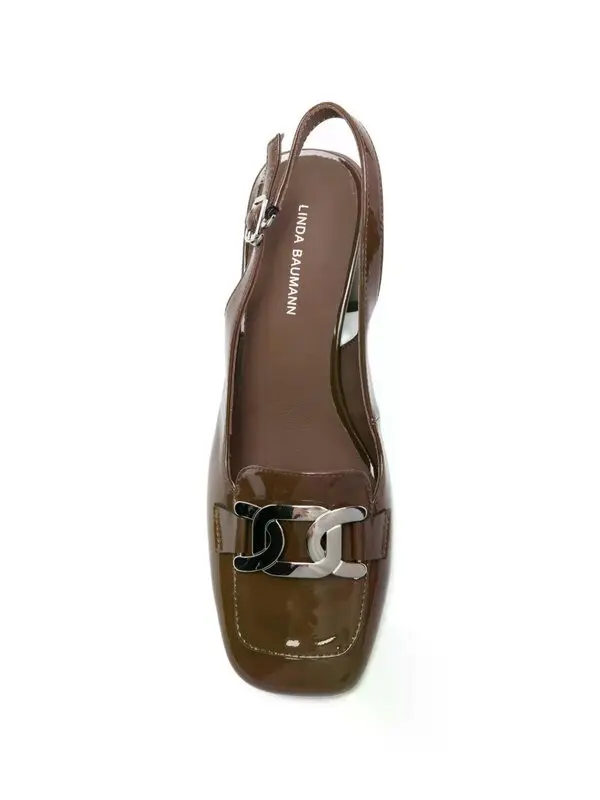 LINDA BAUMANN Patent Slingback Pumps - Brown