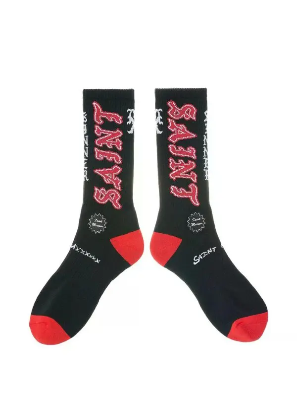 SAINT MXXXXXX Logo-intarsia Ribbed-knit Socks - Black