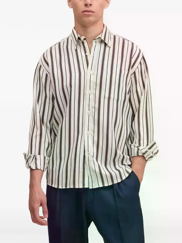 Nn07 Deon Striped Chest-pocket Shirt