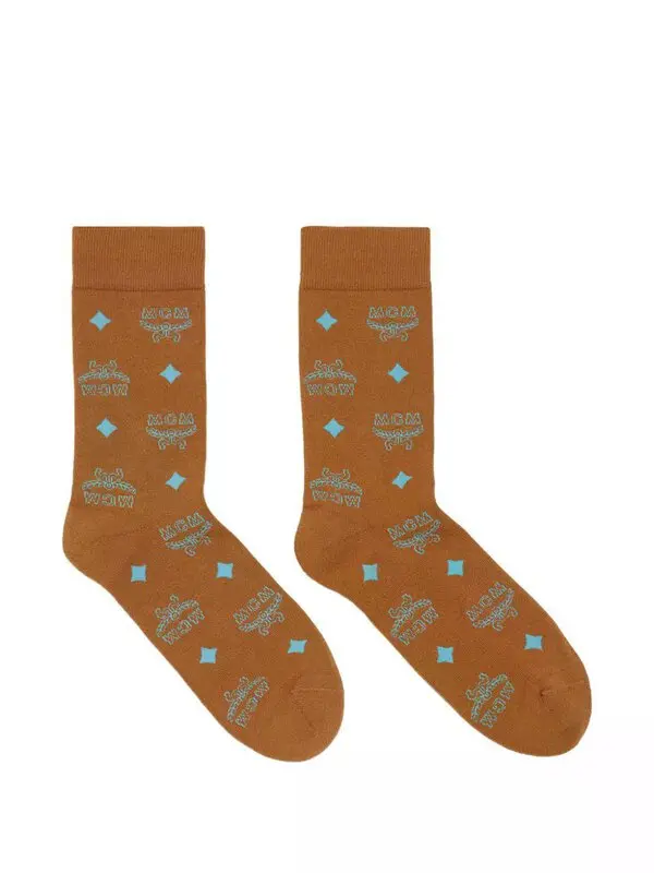 Mcm Monogram Knit Socks - Brown