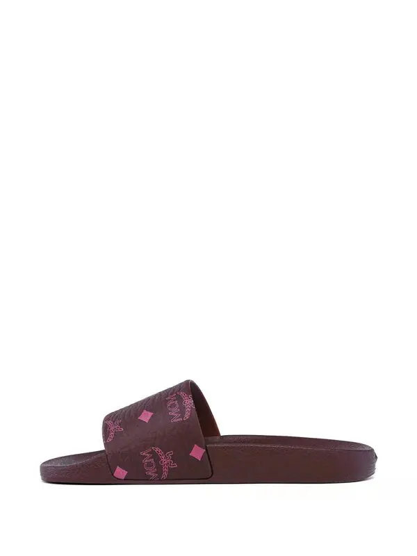 Mcm Monogram-print Slides - Brown