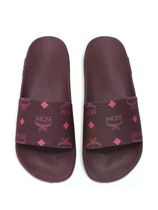 Mcm Monogram-print Slides - Brown