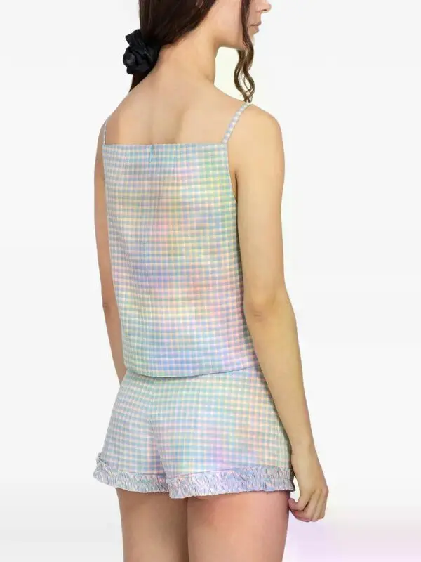 Sandy Liang Cecilia Gingham Square Neck Cropped Top