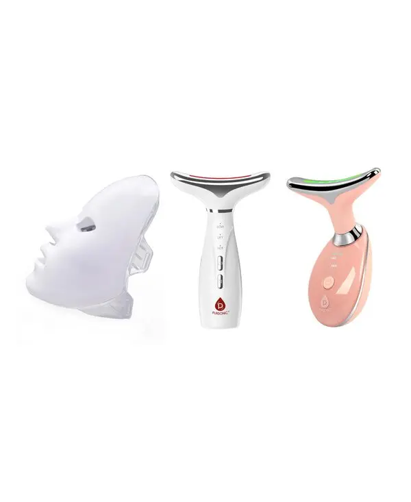 PURSONIC The Ultimate Glow Set: 2 7-in-1 Therapy Devices & Led Face Mask - White