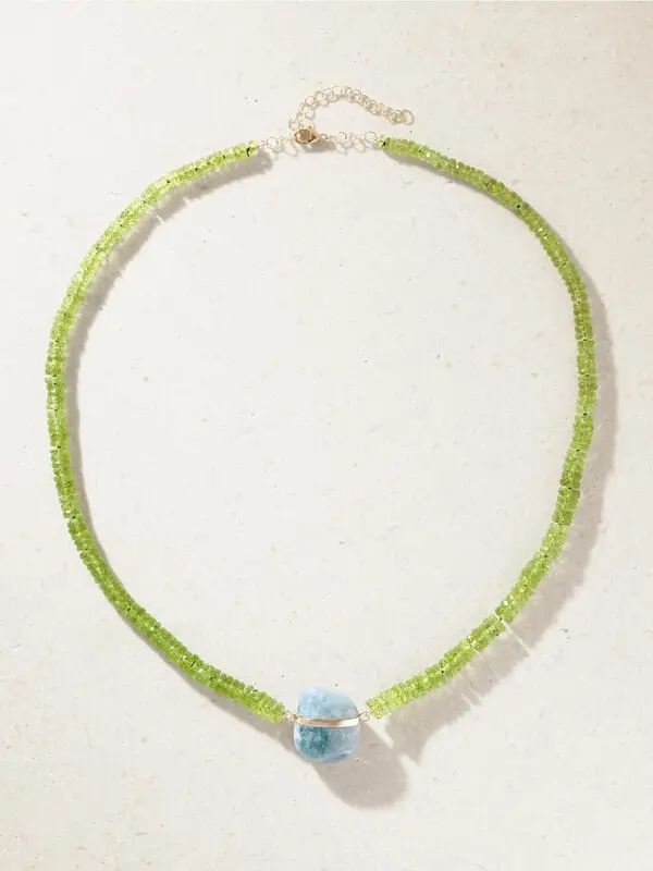 Jia Jia Aurora 14-karat Gold Peridot And Aquamarine Necklace - Green