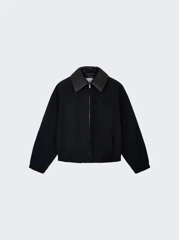 Bottega Veneta Jacket With Intrecciato Leather Collar - Navy