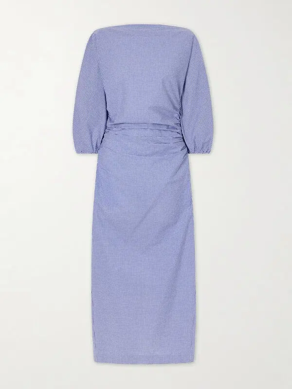 Bernadette Ezra Checked Cotton Midi Dress - Blue