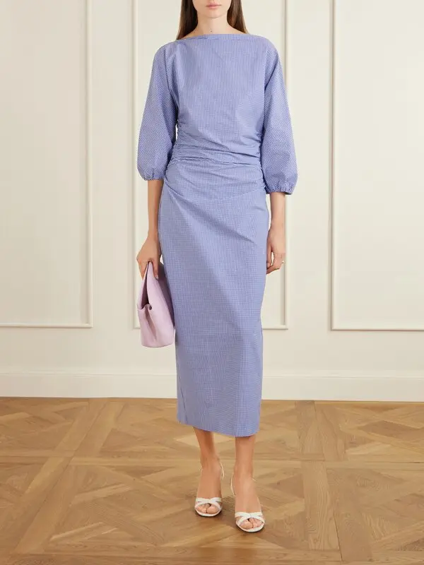 Bernadette Ezra Checked Cotton Midi Dress - Blue