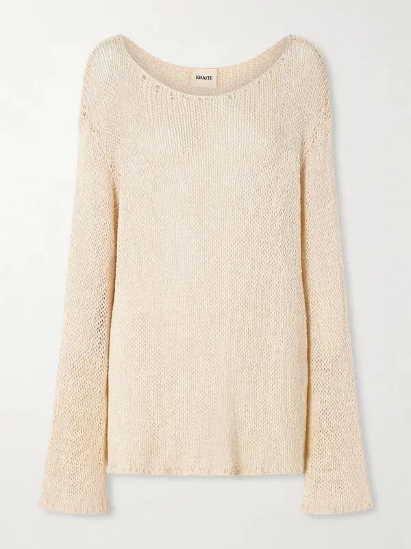 Khaite Davet Open-knit Silk And Cotton-blend Sweater - Neutrals