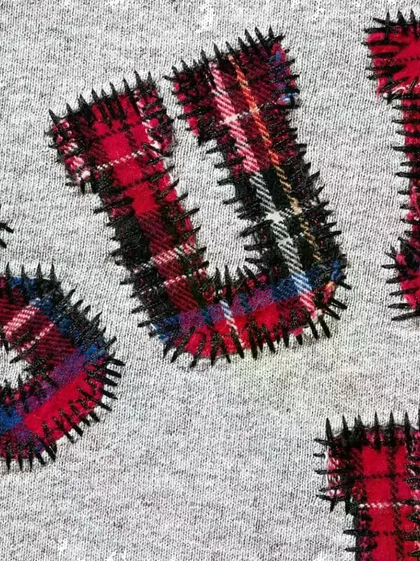 Supreme Plaid Arc Appliqué Sweater - Grey