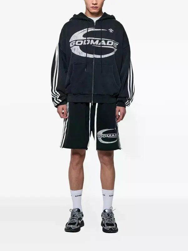 GODMADE Logo-print Side-stripe Shorts - Black