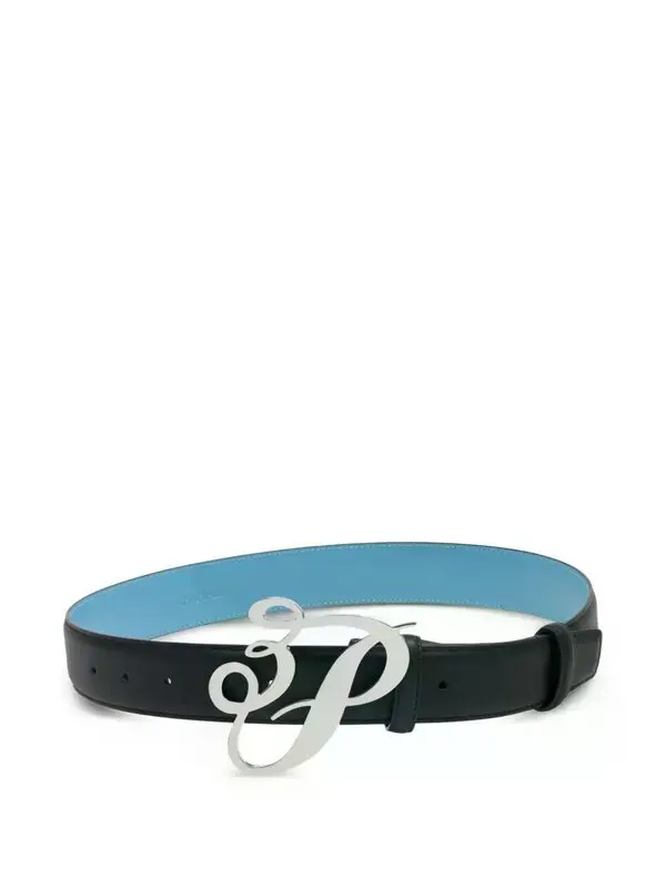 3.PARADIS 3p Cursive Logo Leather Belt - Black