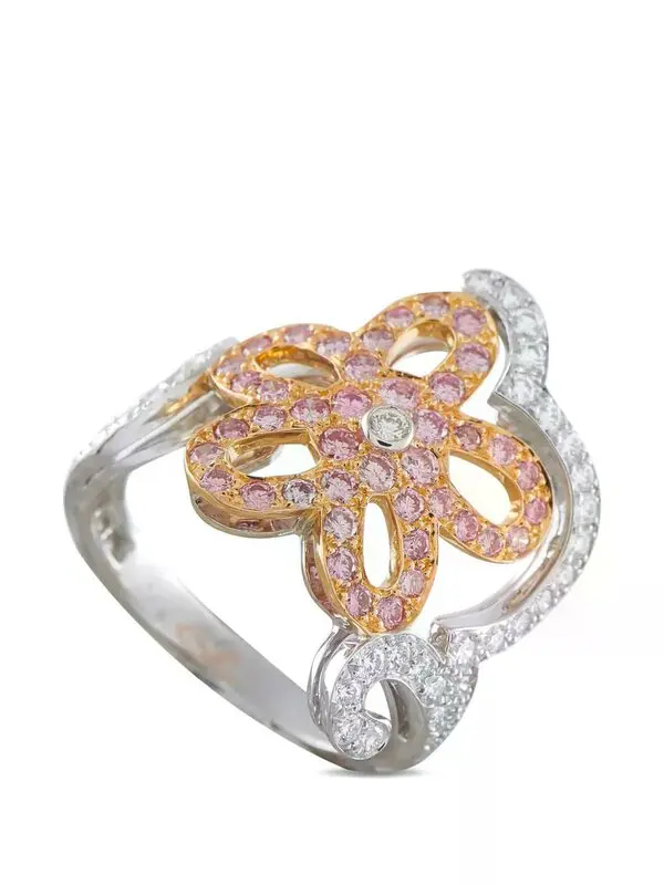 Van Cleef & Arpels 18k White Gold Diamond Floral Ring - Silver