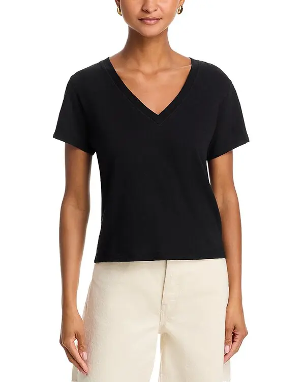 Velvet By Graham & Spencer Elisha V-neck Short Sleeve Top - Black